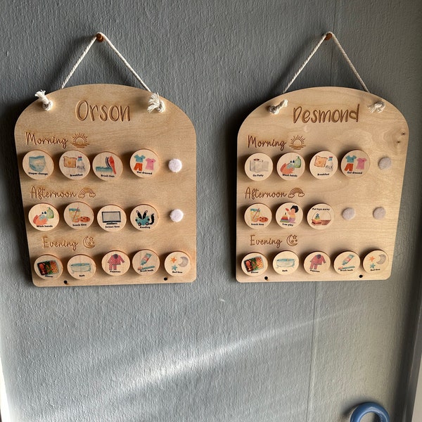 Personalized Wooden Daily Routine Chart, Visual Schedule, Kids Chore ...