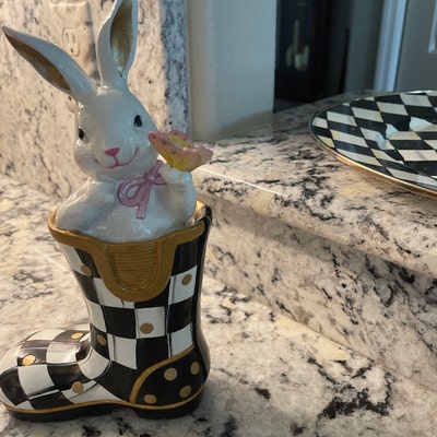 Hand Painted Rooster Whimsical Black and White Check Gold - Etsy