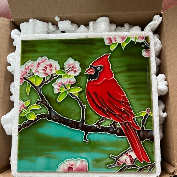 Cardinal Hand Painted Ceramic Art Tile 6x6 Inches With Fiberboard Back ...