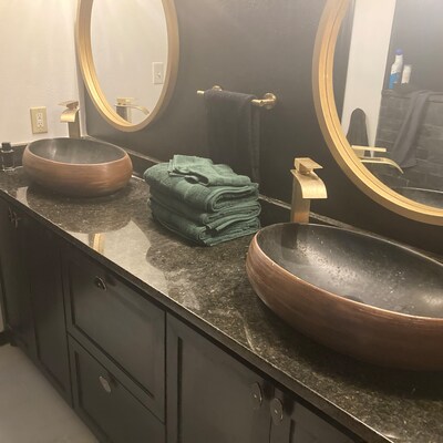 White Square Vessel Sink Countertop White Basin White Black Stripe ...