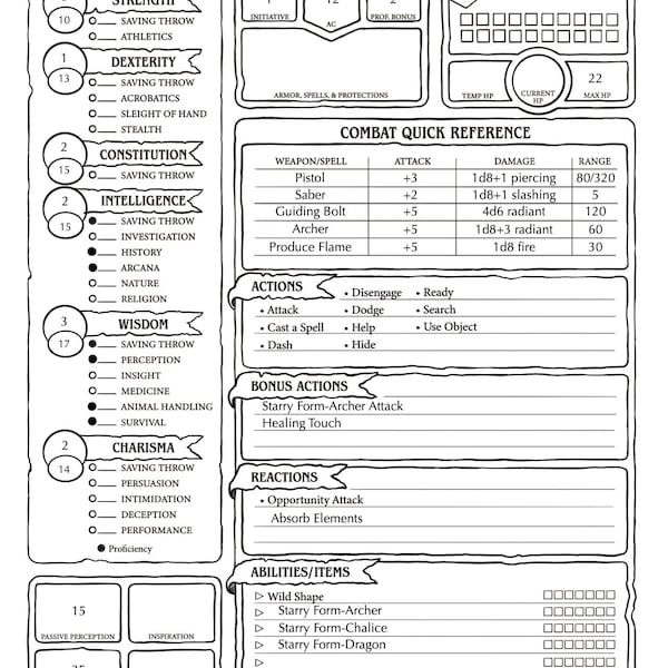 Custom / Multiclass Character Sheet - D&D 5e - Etsy