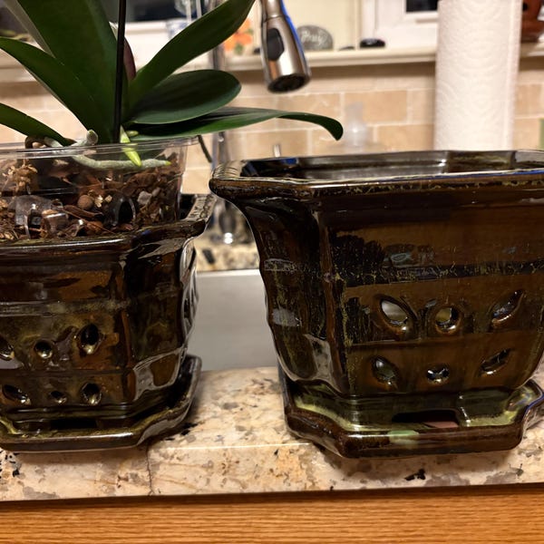 Handmade Square Ceramic Orchid Pot With Attached Saucer and Drainage ...