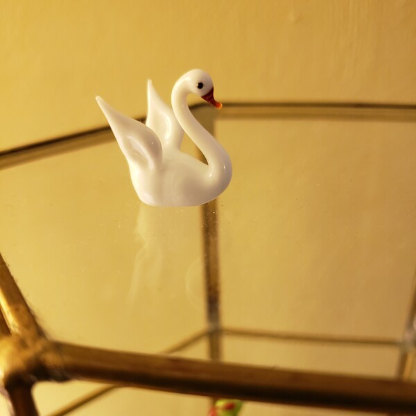 Glass Miniature Swan, Small Glass Figurine, Art Glass Swan, Figurine ...