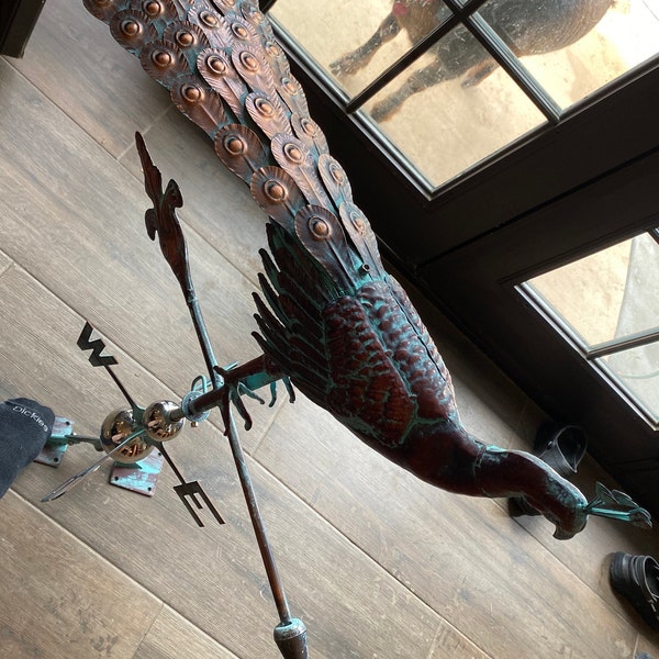 LARGE Handcrafted 3D 3- Dimensional Peacock Weathervane Copper Patina ...