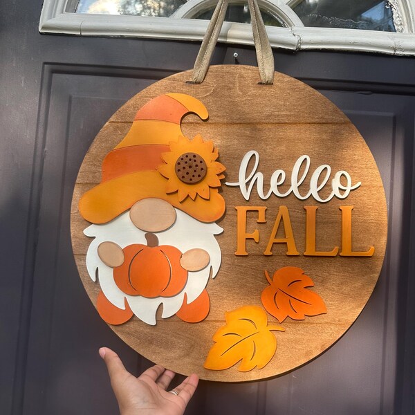 Hello Fall Gnome Sign SVG - Fall Door Hanger Svg - Fall Welcome Sign ...