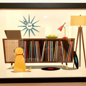 Mid Century Modern Art Print, Yellow Labrador Dog Lover Gift, Retro ...