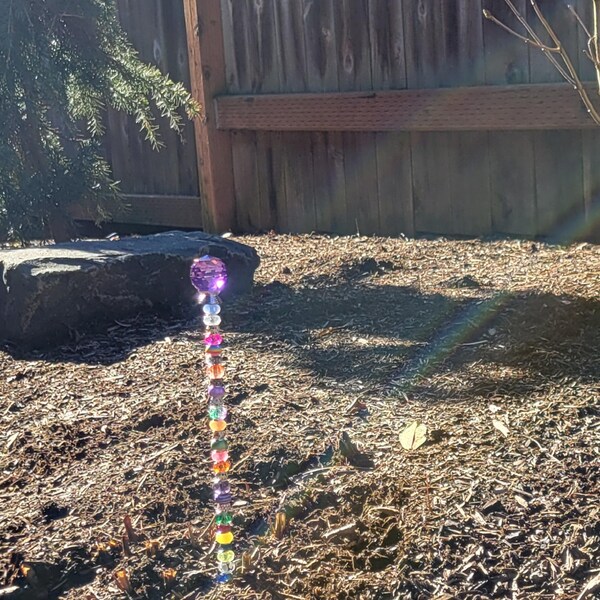 14 Inch Jeweled Garden Stake, Planter Stake, Round Prism Garden Stick ...