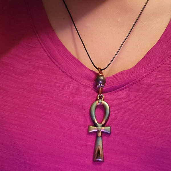 Ankh Necklace - 7th Anniversary Gift -flame Colored Copper Ankh ...