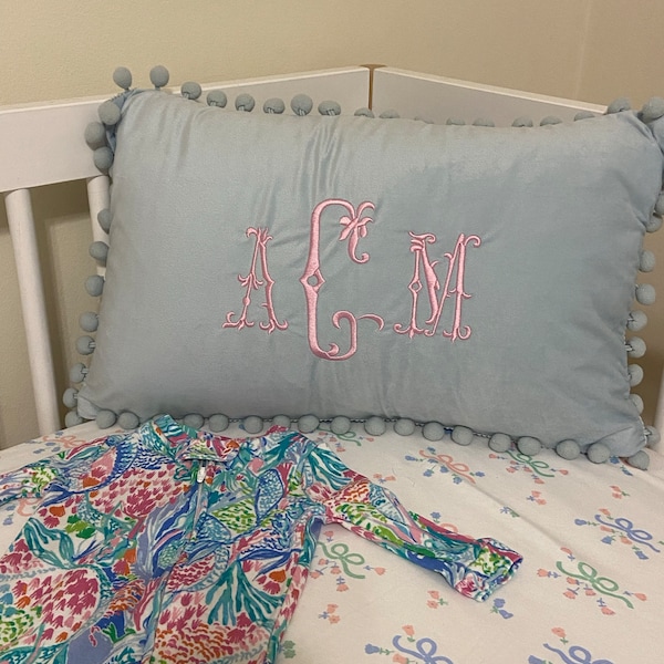 Embroidered Velvet Monogram Pillow. Insert Included. 12x20 Personalized ...