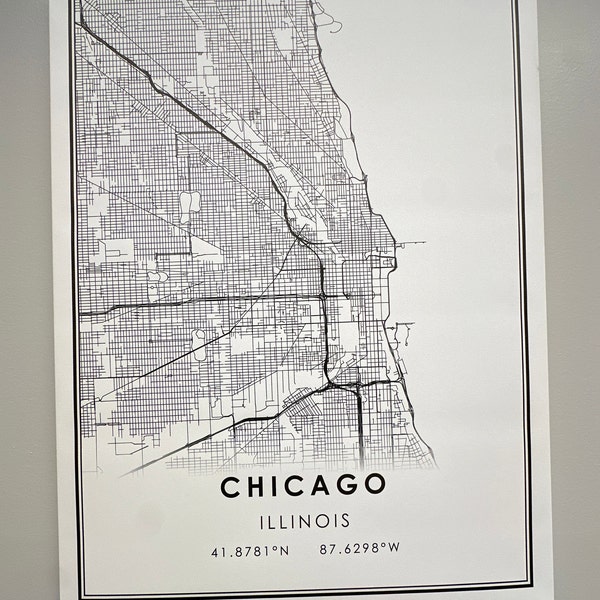 Chicago Map Print Poster Canvas | Illinois Map Print Poster Canvas ...