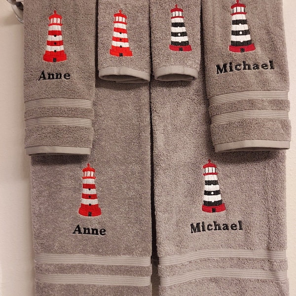 Lighthouse Nautical 3 Piece Personalized Bath, Hand, Washcloth Towel ...