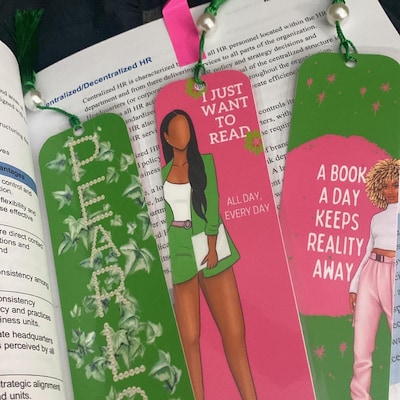 Pink and Green Bookmarks, AKA Sorority Inspired Bookmarks, Planner Page ...
