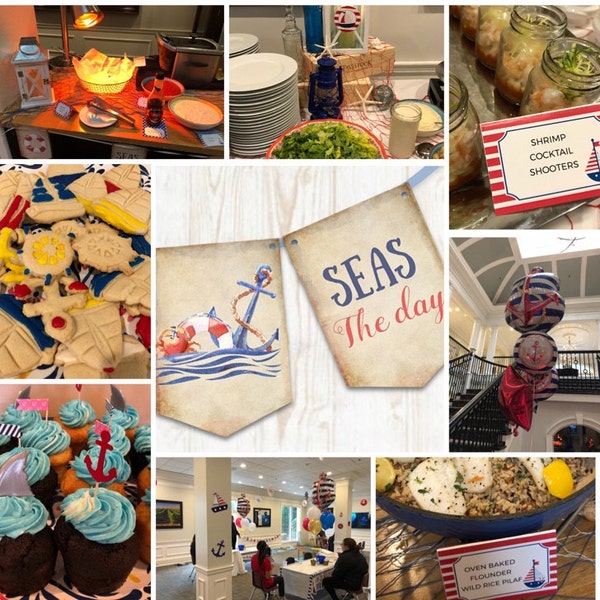 Nautical Theme Party Blank Food Tent Cards | Blue & Red | Printable DIY ...