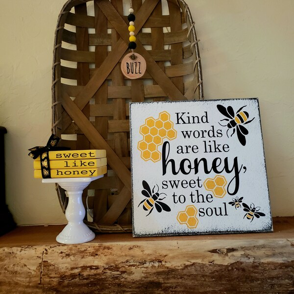 Bee Decor | Bee Sign | Kind Words Are Like Honey | Farmhouse Decor ...