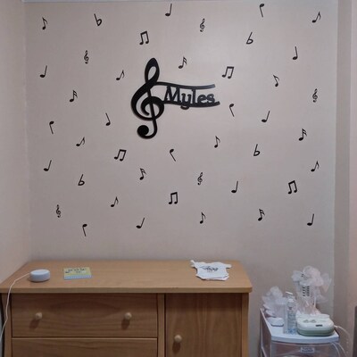 Treble Clef Wall Sign, Music Theme Wall Decor, Kids Name Sign, Wood ...