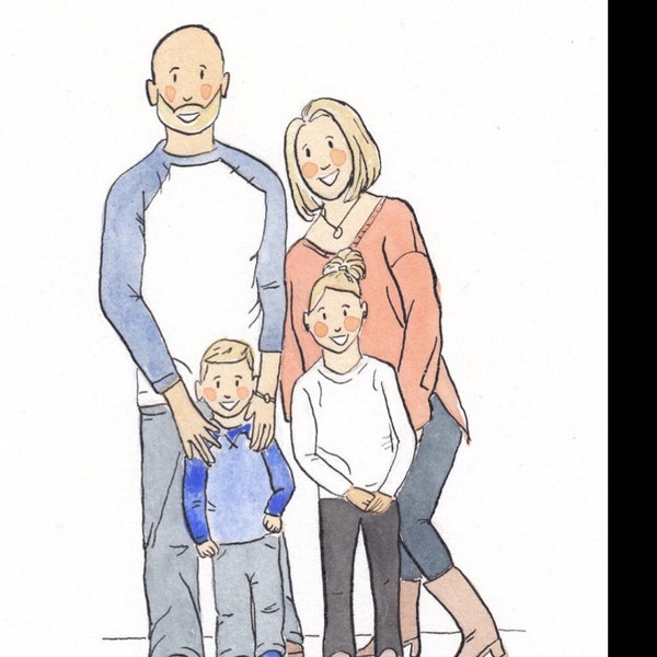Custom Hand Painted Watercolor Family Portrait, Hand Painted Watercolor ...