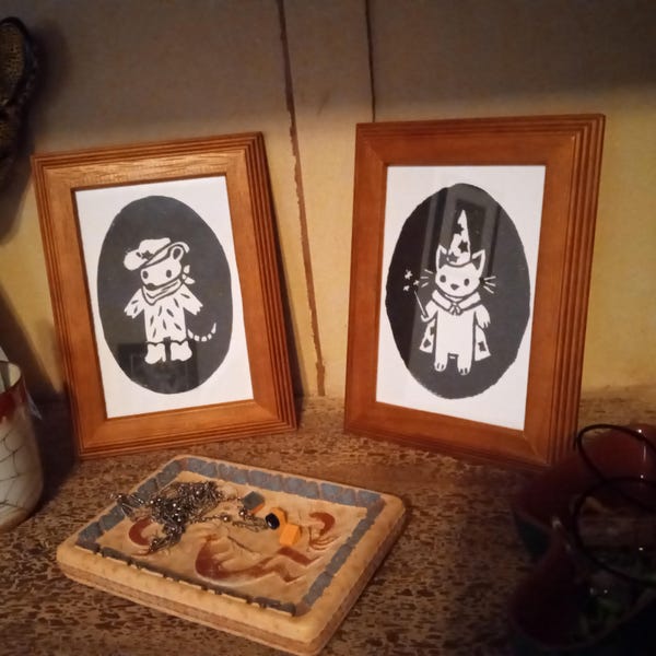 Magical Wizard Cat Linocut Block Print | 4 X 6 Mini Print | Printmaking ...