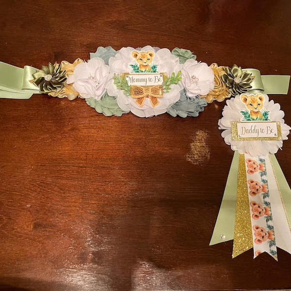 Lion Safari Baby Shower, Sage Safari Maternity Sash, Cub Lion Mommy to ...
