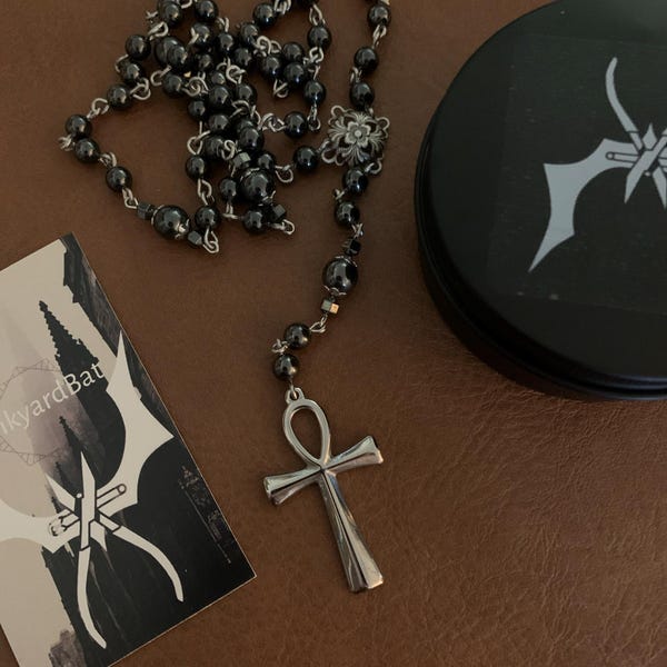 Stainless Steel Ankh Rosary Chain. Silver Toned Trad Goth Rosary. Long ...