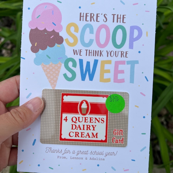 Printable Here's the Scoop Gift Card Holder, Instant Download Ice Cream ...