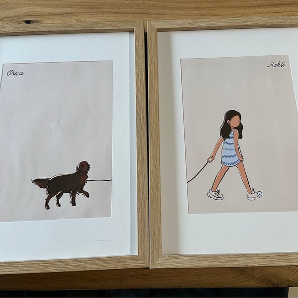 Personalised Digital Print, Owner and Dog, Custom Wall Art, Minimalist ...