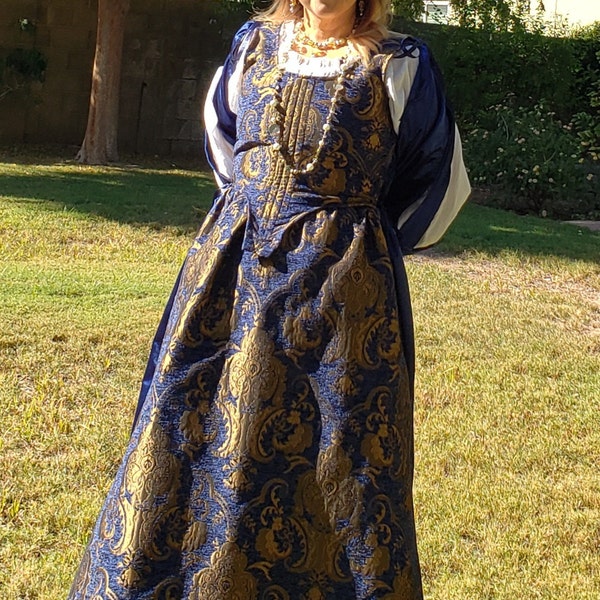 Renaissance Medieval Navybrocade NAVY VELVET JULIAN Bodice, Skirt ...
