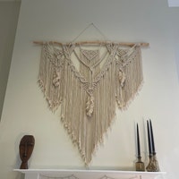 Feather Wall Hanging in Boho Style Macrame Leaf Custom Feather Colors ...
