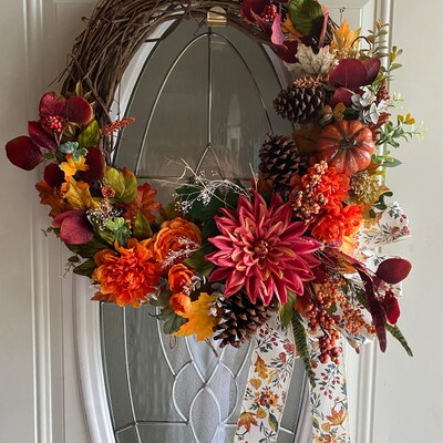 Fall Floral Wreath, Autumn Wreath,thanksgivings Wreath, Fall Wreath ...