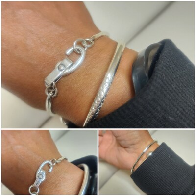 Sterling Silver Chain Bangle, Hammered Bangle,open Bangle Bracelet,solid Silver Cuff Bracelet ...