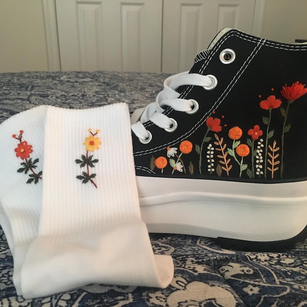 Embroidered Converse/flower Converse/custom Converse High Tops All Star ...