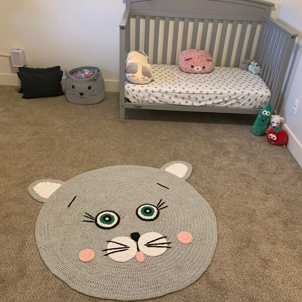 Nursery Crochet Cat Rug, Animal Circle Rug, Rug for Kids Room, Round ...