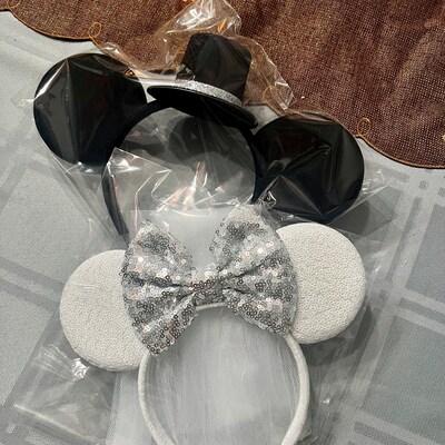 Bride & Groom Ears, Bride Ears, Bride Mickey Ears With Veil, Silver ...