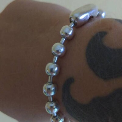 Womens Chunky Padlock and Key Ball Chain Bracelet, Silver Ball Chain ...