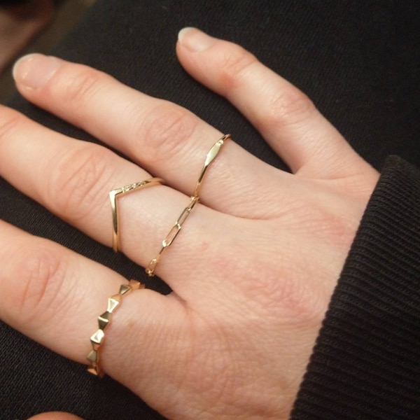 Solid Gold Paperclip Chain Ring, 14k Gold Chain Ring, Paperclip Links ...