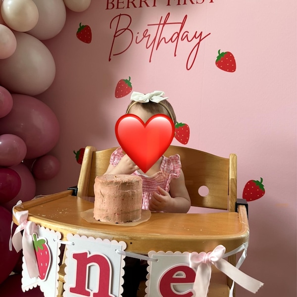 Strawberry First Birthday High Chair Banner, Berry Sweet Decor - Etsy