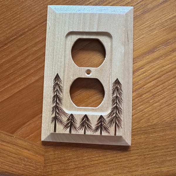 Wooden Single Outlet Duplex Wood Burned Wall Plate Cover Pine Tree ...
