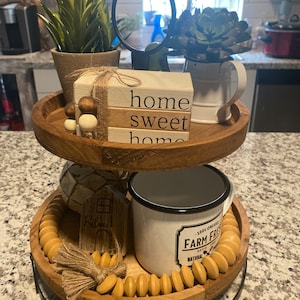 Farmhouse Wood Book Stack/ Home Sweet Home/ Book Bundle/ Tiered Tray ...