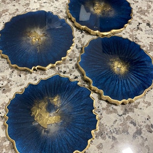 Deep Navy and Gold Coaster Sets, Large Coasters, Circular Coasters With ...