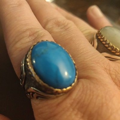 Turkish Handmade Genuine Turquoise Gemstone Mens's 925 - Etsy