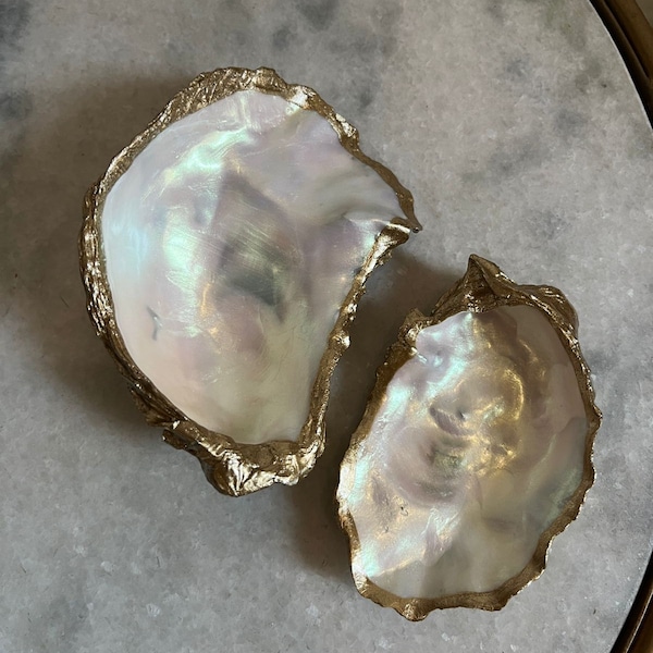 White and Gold Oyster Shell Ring Dish: Gulf Coast Jewelry Holder - Etsy