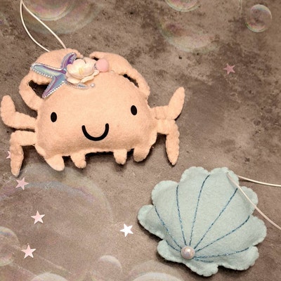 Felt Crab, Felt Shell, Mermaid Decor, Felt Sea Creatures, Under the Sea ...