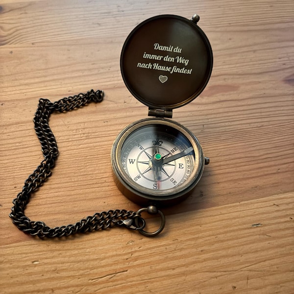 Kompass mit Gravur inkl. Lederetui personalisiertes Geschenk zur ...