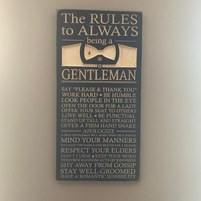 Custom Carved Wooden Sign the Rules to Always Being A Gentleman... Say ...