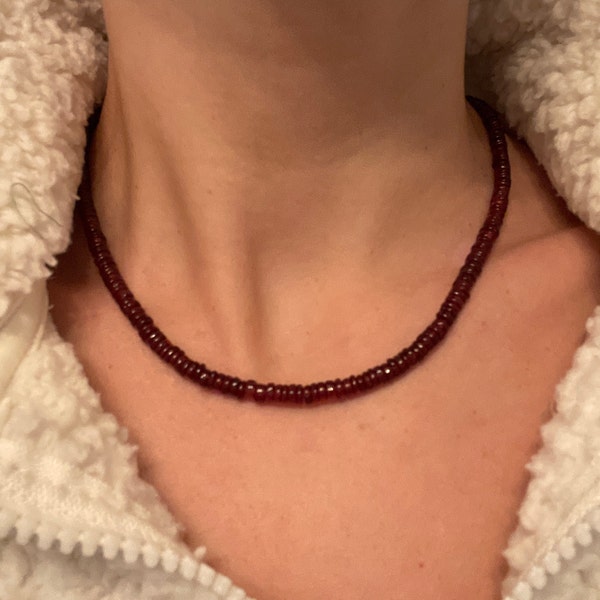 Garnet Beaded Necklace | Women's Garnet Necklace | Deep Red Garnet ...