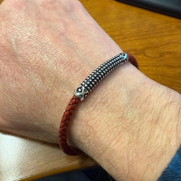 Sterling Silver Leather Bracelet, Braided Genuine Leather Bracelet, Sea ...