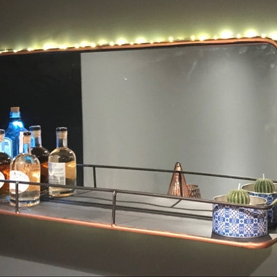 Distressed Copper Finish Mirror With Shelf Industrial Metal Wall Mirror ...