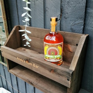 Personalised Wooden Whisky Rum Bottle Shelf and Tumbler Holder Wall ...