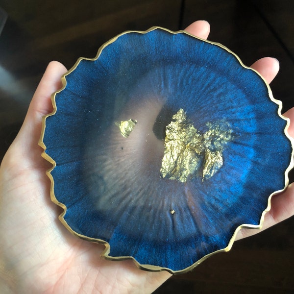 Deep Navy and Gold Coaster Sets, Large Coasters, Circular Coasters With ...