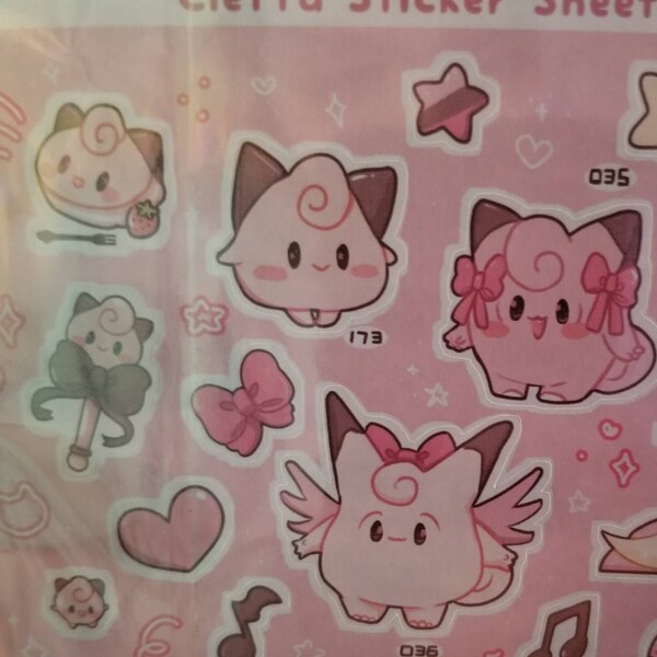 Cleffa Pink Friends Deco Sticker Sheet Cute Kawaii Aesthetic Nostalgia ...