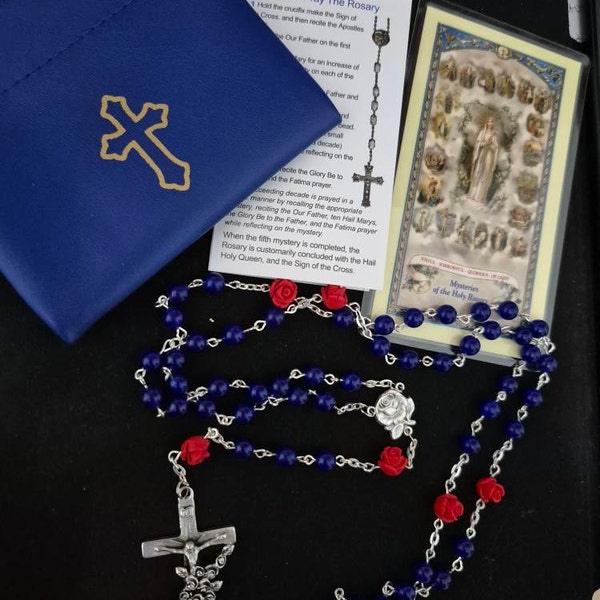 Blue and White Catholic Rosary | Miraculous Medal | Rhinestones | Wood ...
